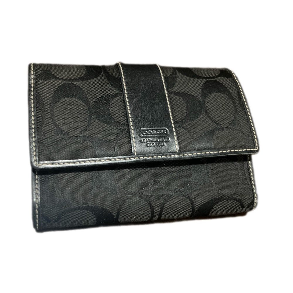 Coach Logo Black Trifold Wallet Used With Letters Sma… - Gem